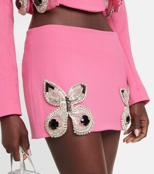 AREA Crystal-embellished Wool Miniskirt
