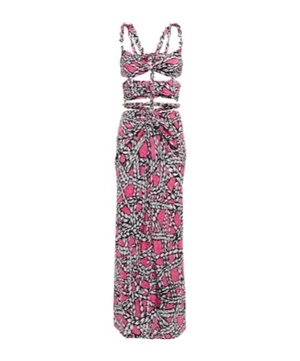 AREA Printed Cut-out Silk Midi Dress - Gray