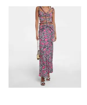 AREA Printed Cut-out Silk Midi Dress