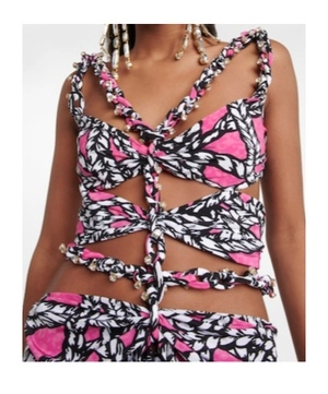 AREA Printed Cut-out Silk Midi Dress