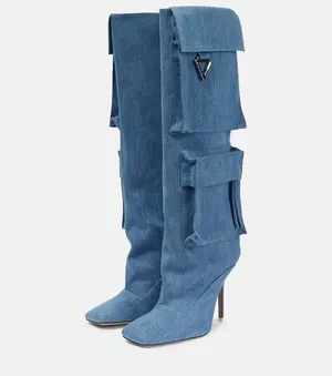 Attico Sienna Tube Denim Knee-high Boots - Blue