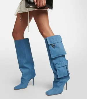 Attico Sienna Tube Denim Knee-high Boots - Blue