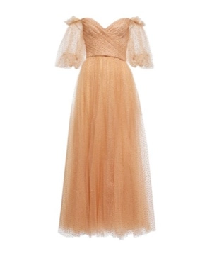 Monique Lhuillier Embellished Tulle Off-shoulder Gown - Nude