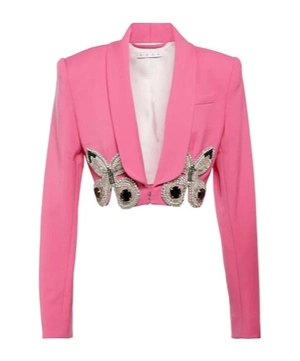 AREA Embellished Cropped Wool Blazer - Pink