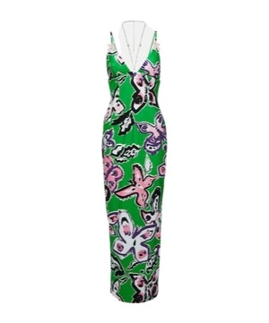 AREA Halterneck Embellished Printed Gown - Green