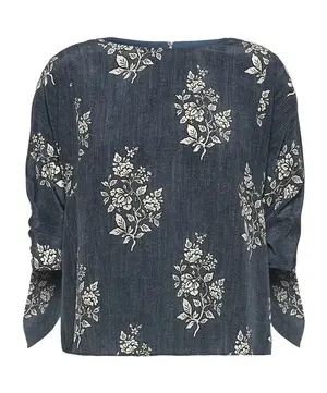 Max Mara Printed Silk Crepe De Chine Blouse - Navy Blue