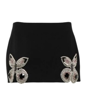 AREA Embellished Wool Miniskirt - Black