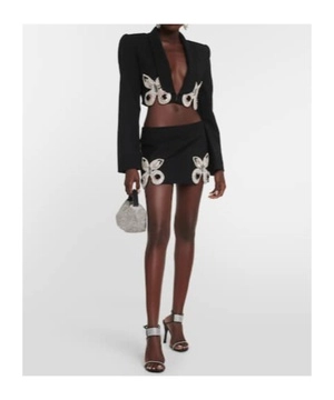 AREA Embellished Wool Miniskirt