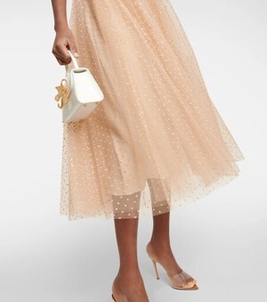 Monique Lhuillier Dotted Tulle Midi Dress