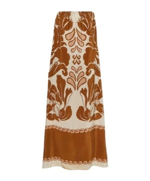 ADRIANA DEGREAS Printed Strapless Silk Maxi Dress - Brown