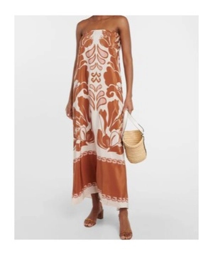 ADRIANA DEGREAS Printed Strapless Silk Maxi Dress