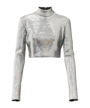 David Koma Sequined Mockneck Crop Top - Gray
