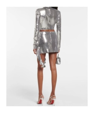 David Koma Sequined Mockneck Crop Top
