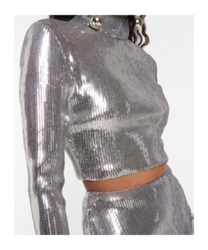 David Koma Sequined Mockneck Crop Top
