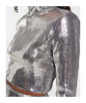 David Koma Sequined Mockneck Crop Top