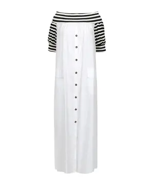 KAOS Off-the-shoulder Striped Bodice Short Sleeve Maxi Dress