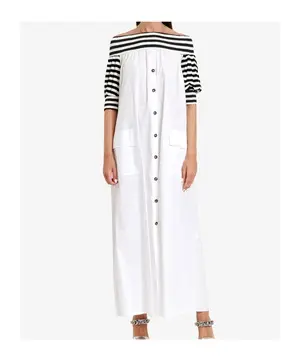KAOS Off-the-shoulder Striped Bodice Short Sleeve Maxi Dress