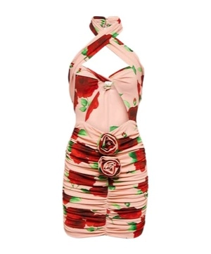 Magda Butrym Halterneck Floral Minidress - Nude