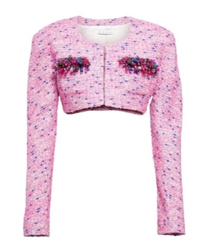 AREA Embellished Bouclé Cropped Jacket - Pink