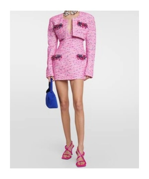 AREA Embellished Bouclé Cropped Jacket
