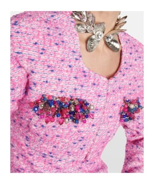 AREA Embellished Bouclé Cropped Jacket