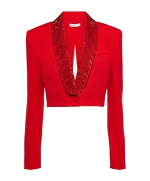 AREA Crystal-embellished Cropped Wool Blazer - Red