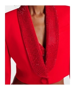 AREA Crystal-embellished Cropped Wool Blazer