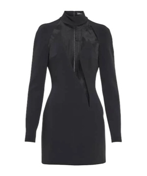 David Koma Mesh-panel Mockneck Minidress - Black