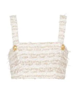 Balmain Tweed Sports Bra Crop Top - White