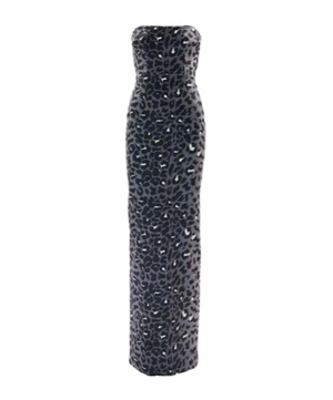 Alex Perry Leopard-print Strapless Velvet Gown - Black