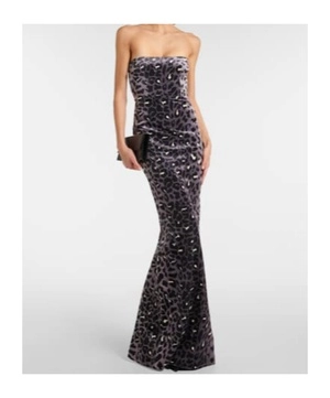 Alex Perry Leopard-print Strapless Velvet Gown