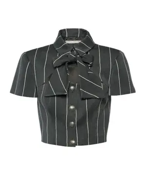 Alessandra Rich Pinstripe Cropped Wool-blend Jacket - Black