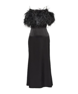David Koma Feather-trimmed Satin Midi Dress - Black