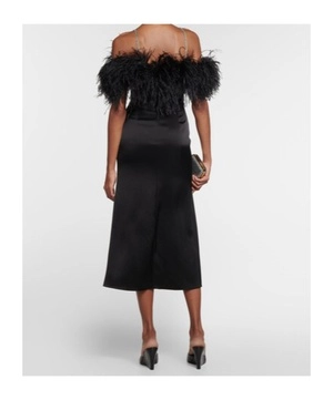 David Koma Feather-trimmed Satin Midi Dress