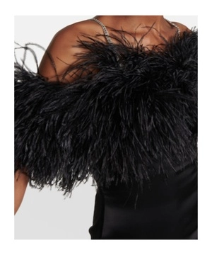 David Koma Feather-trimmed Satin Midi Dress