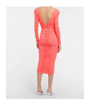 Alex Perry Marin Ruched V-neck Long Sleeve Midi Dress