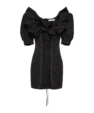 Alessandra Rich Ruffled Puff-sleeve Minidress - Black