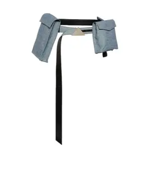 Attico Denim And Leather Belt With Pockets - Gray