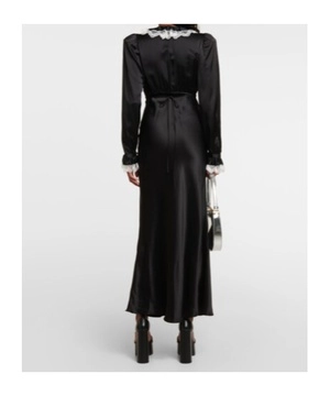 RODARTE Silk Satin Midi Dress With Lace Trim
