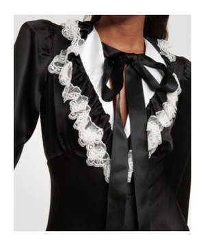 RODARTE Silk Satin Midi Dress With Lace Trim