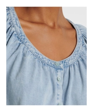 FRAME Gathered Cotton-blend Shirt - Blue