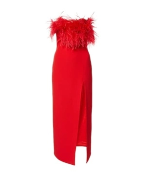 David Koma Feather-trimmed Midi Dress - Red