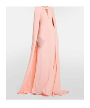 Monique Lhuillier Caped Keyhole Satin Gown