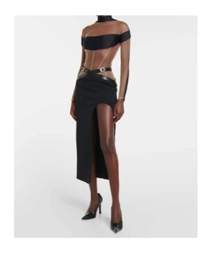 David Koma Leather-trimmed Midi Skirt