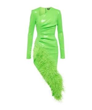 David Koma Sequined Feather-trimmed Midi Dress - Green