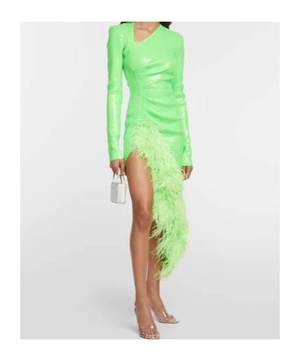 David Koma Sequined Feather-trimmed Midi Dress