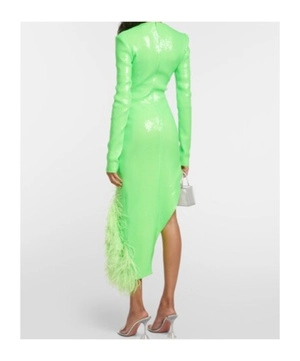 David Koma Sequined Feather-trimmed Midi Dress