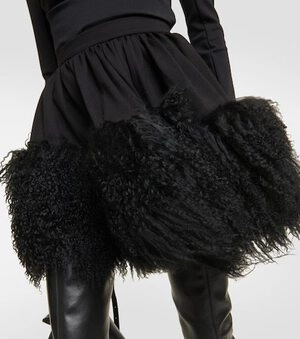 David Koma A-line Shearling Trim Miniskirt