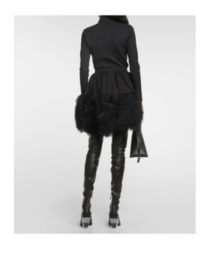 David Koma A-line Shearling Trim Miniskirt