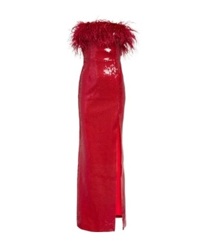 Rebecca Vallance Nika Sequined Feather-trimmed Gown - Red